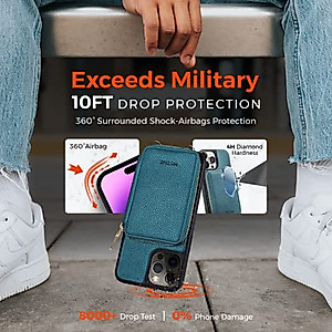 MOTIVE for iPhone 14 Pro Max Wallet Case Designed in New York, Crossbody Phone Case for Apple iPhone 14 Zipper Purse Case Wallet with RFID Blocking Card Holder | 6.7" Blue Teal - Fancy Series