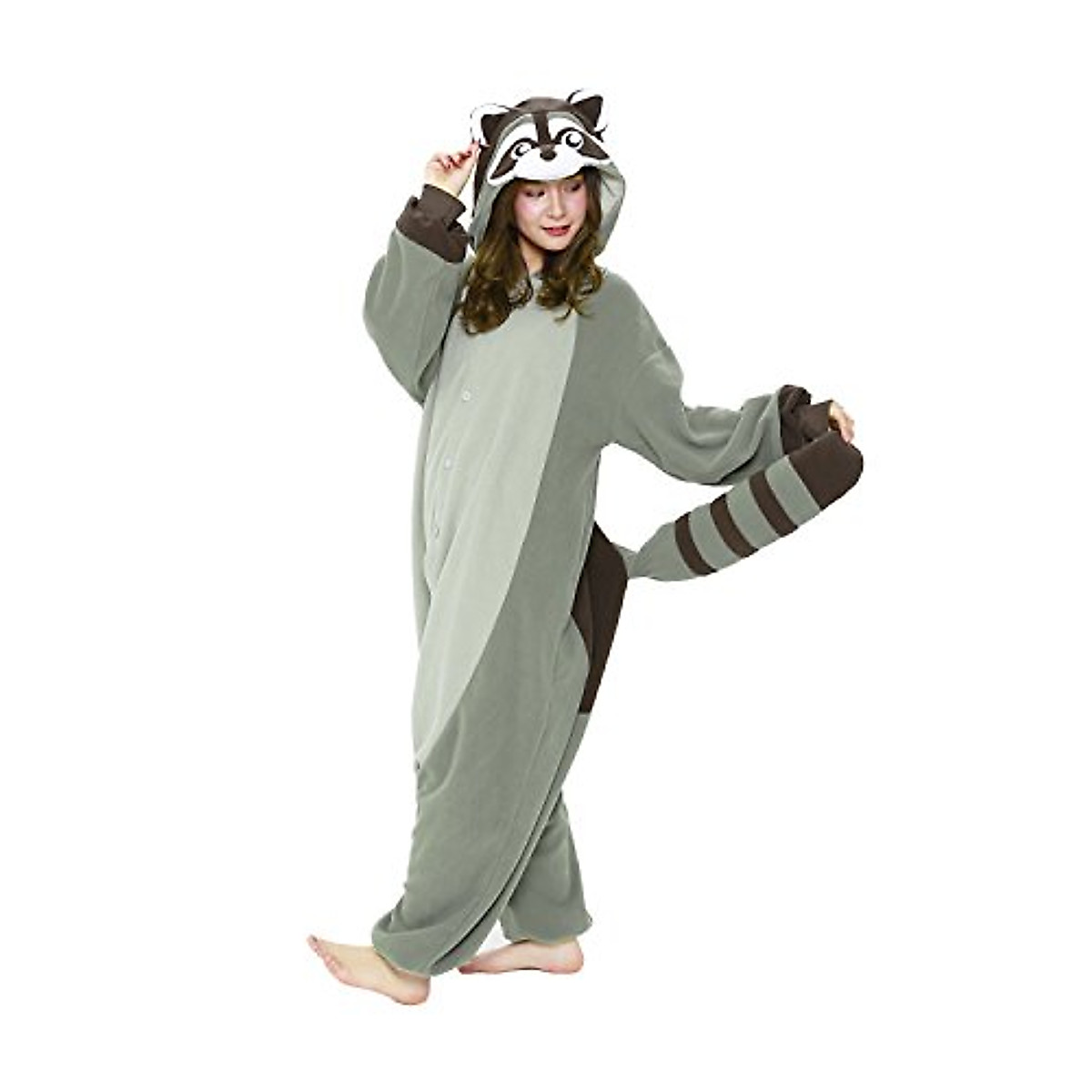 SAZAC Raccoon Kigurumi - Onesie Jumpsuit Halloween Costume Gray