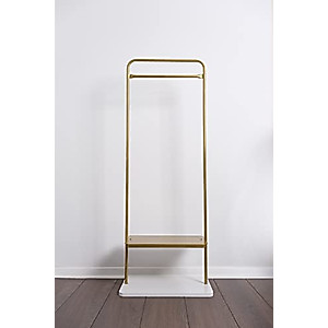 VEGAINDOOR Heavy-Duty Sturdy Clothes Rack with Wood & Metal Shelf , Freestanding Clothing Rack , Single Rod Garment Rack , Easy to Assemble Portable Clothes Rail , Storage Solution for Small Spaces