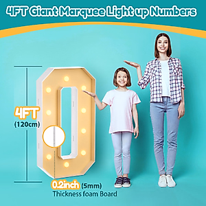 4FT Maruqee Light up Numbers, Large Marquee Number for 30th 50th 60th Birthday Decor, Big Mosaic Numbers Balloons Pre-Cut Frame for Party Wedding Decorations, Number 0