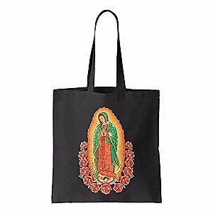 Our Lady Of Guadalupe - Virgin Mary Religious Reusable Grocery Tote Bag (Black)