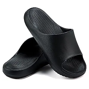 ANLUKE Pillow Slippers for Women and Men Comfortable Cloud Slides for Indoor and Outdoor Home Cushioned Thick Sole Soft Rebound Black 42/43