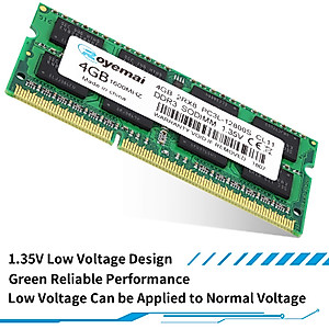 4GB DDR3 / DDR3L 1600MHz SODIMM RAM, Royemai PC3L-12800 2Rx8 1.35V 1.5V CL11 204-pin Notebook Laptop RAM Memory Module