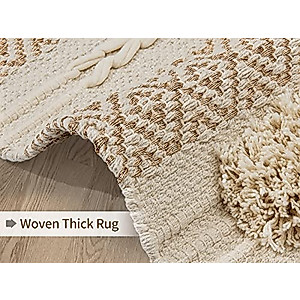 SUMGAR Beige 2x3 Area Rug Boho Rugs Cotton Woven Textured Thick Cream Neutral Throw Rug,Handmade Tufted Knoted Soft Carpet with Sparkle Gold Metalic Pattern for Living Room Bedroom Entryway