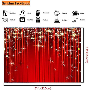 Sensfun 7x5ft Gold Starry Red Photography Backdrop Glitter Golden Star Stripes Background Red Christmas Backdrops for Wedding Birthday Xmas Party Banner Children Portrait Photo Studio Wall Decorations
