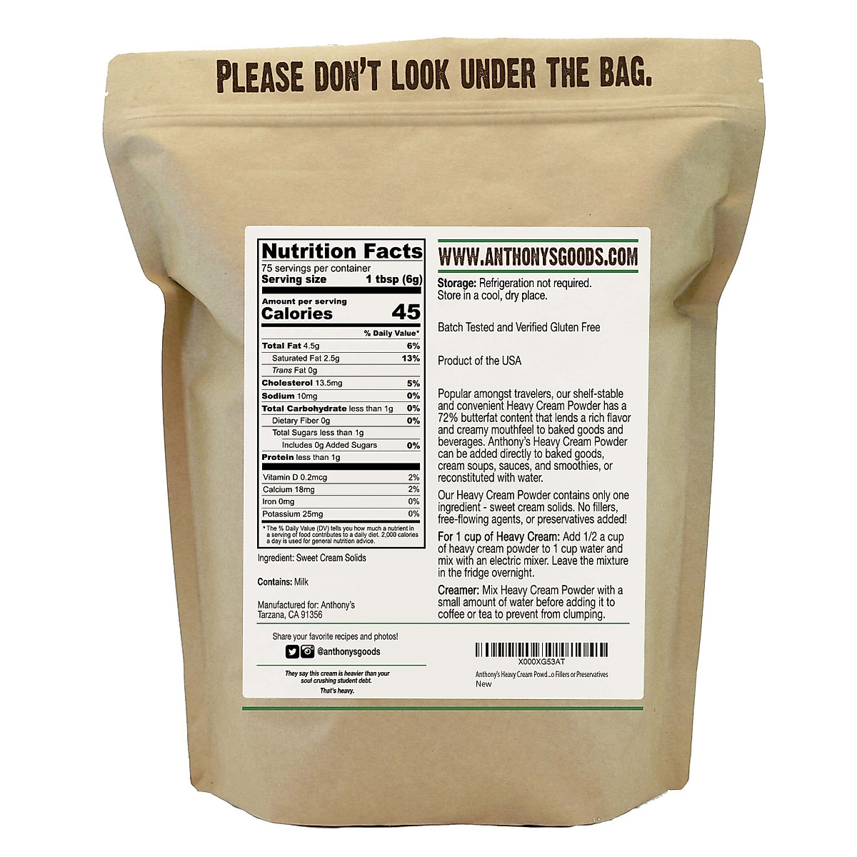 Anthony's Heavy Cream Powder, 1 lb, Gluten Free, Non-GMO, Keto Friendly, Product of USA