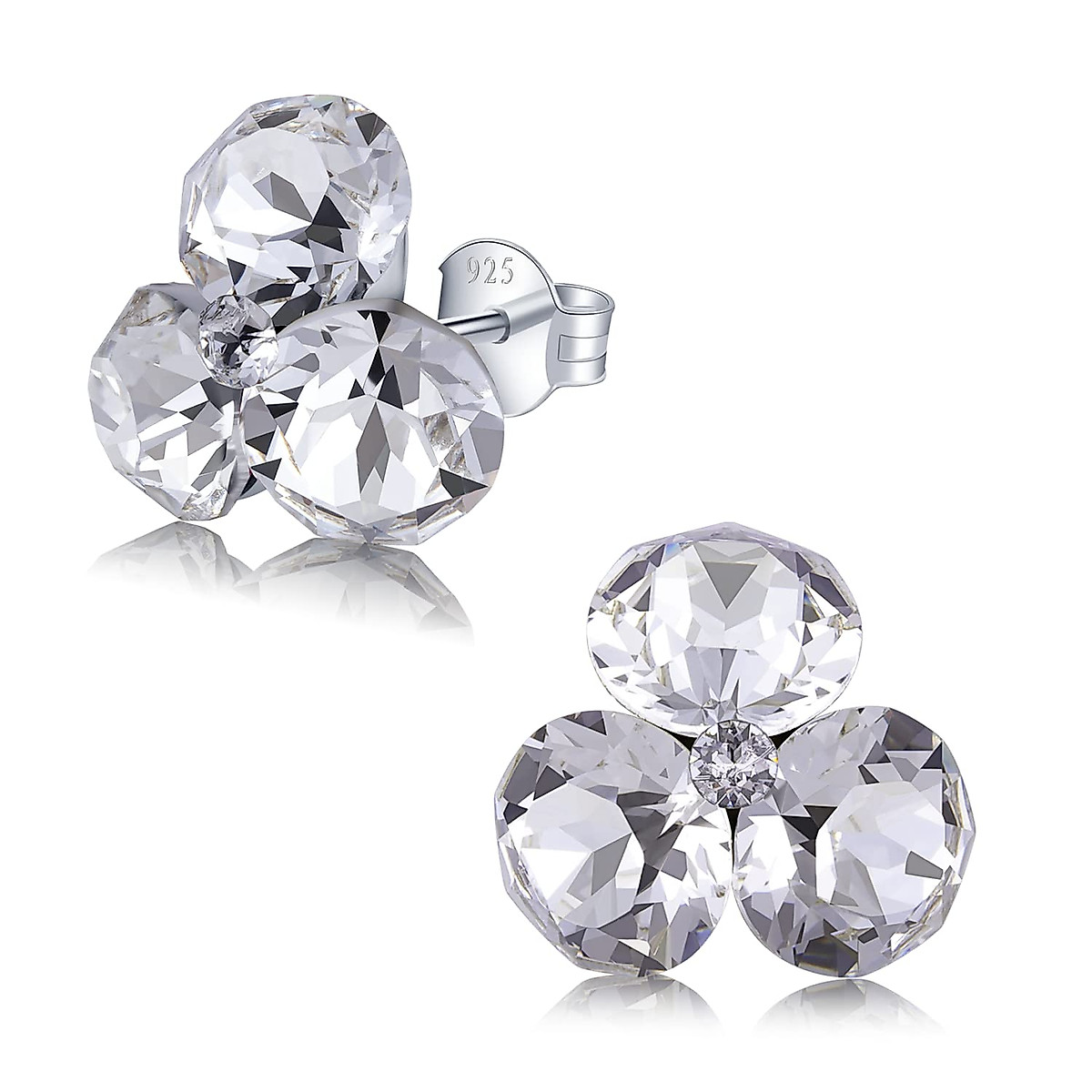 Chic Bijoux Birthstone Stud Earrings for Women, Handmade Earrings With 4 Austrian Crystals and 925 Sterling Silver, Gift for Her, Mom, Crystal Flower Jewelry, Xiris Collection