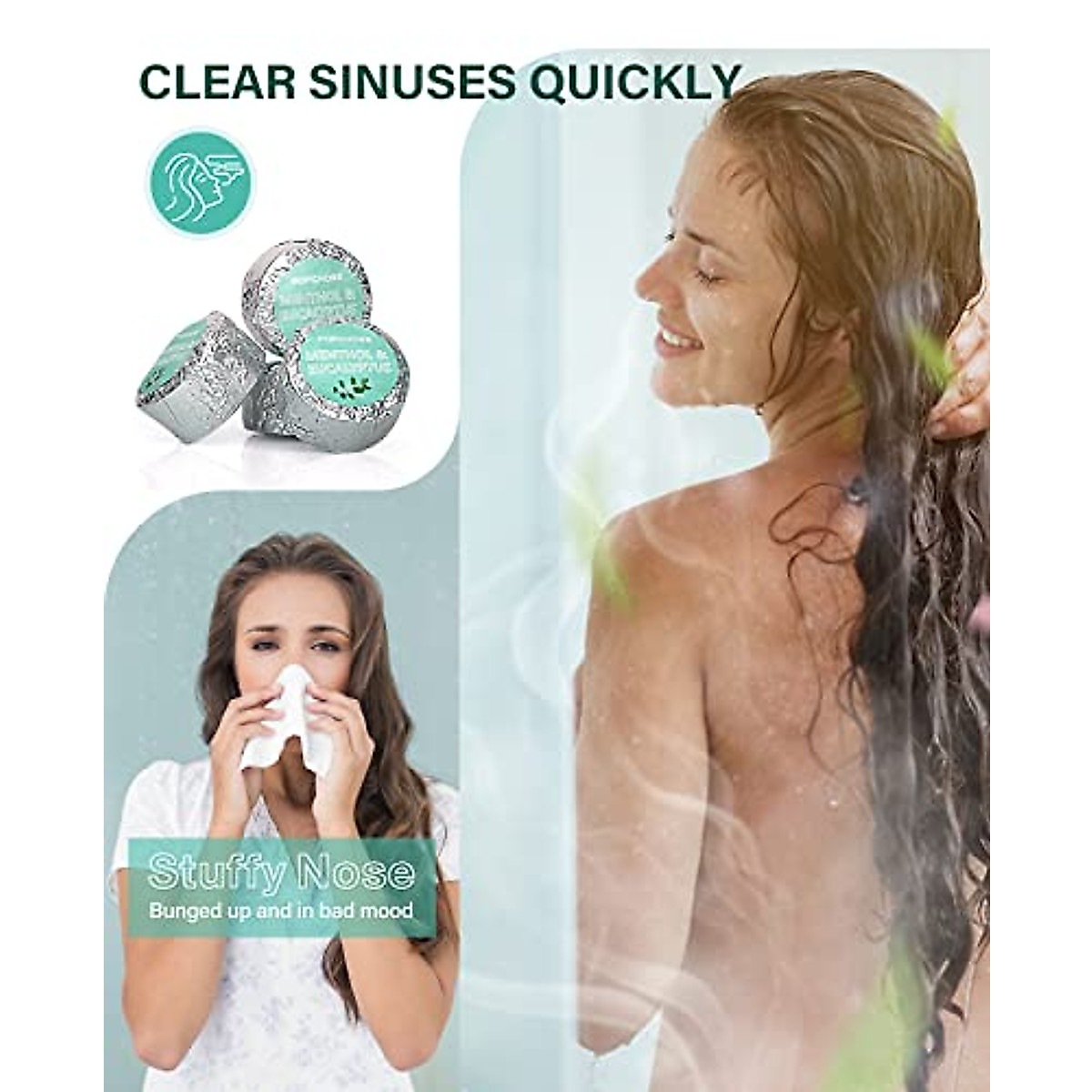 POPCHOSE Shower Steamers Aromatherapy - 15 Pack Eucalyptus Mint Shower Tablets Stress Relaxation Self-Care Shower Bombs with Essential Oils, Quick Relief Nasal Congestion Gifts for Women & Men