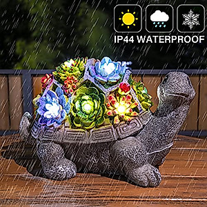 GIGALUMI 【Upgraded】 11.5 Inch Solar Garden Statues Turtle Figurine with Succulent and 7 LEDs - Outdoor Fall Winter Garden Decor Statue Large Tortoise Statues for Yard Lawn Outdoor Decoration Gifts
