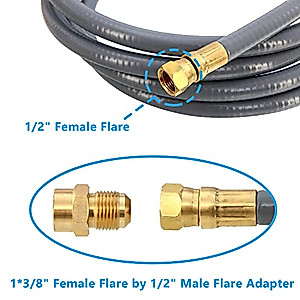 GGC 10 Feet 1/2 inch ID Natural Gas Hose with Quick Connect Fittings Assembly for Low Pressure Appliance -3/8 Female to 1/2 Male Adapter for Outdoor NG/Propane Appliance - CSA Certified