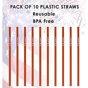 Trump Straws (New Version Reusable Straws)- Approved Red and White Party Reusable Plastic Drinking Straws BPA free - Pack of 10