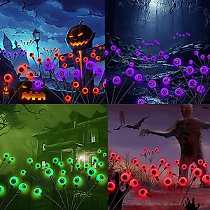 Halloween Decorations Outdoor Solar Scary Eyeball Lights - 2 Pack 12 LED Waterproof Halloween Path Lights, Green Eyeball Swaying Firefly Lights for Yard/Garden/Lawn/Party/Landscape Decoration