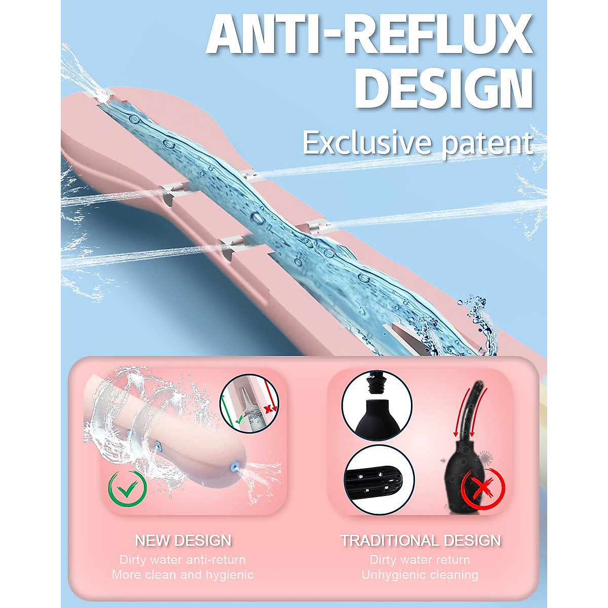 Enema Douche Anti Back-Flow, Amal Douche Bottle for Colon Cleansing Detox and Constipation, Anal Enema Bulb with 5 Spouts, Reusable Enima Vaginal Cleaner kit for Men Women (1Pink)