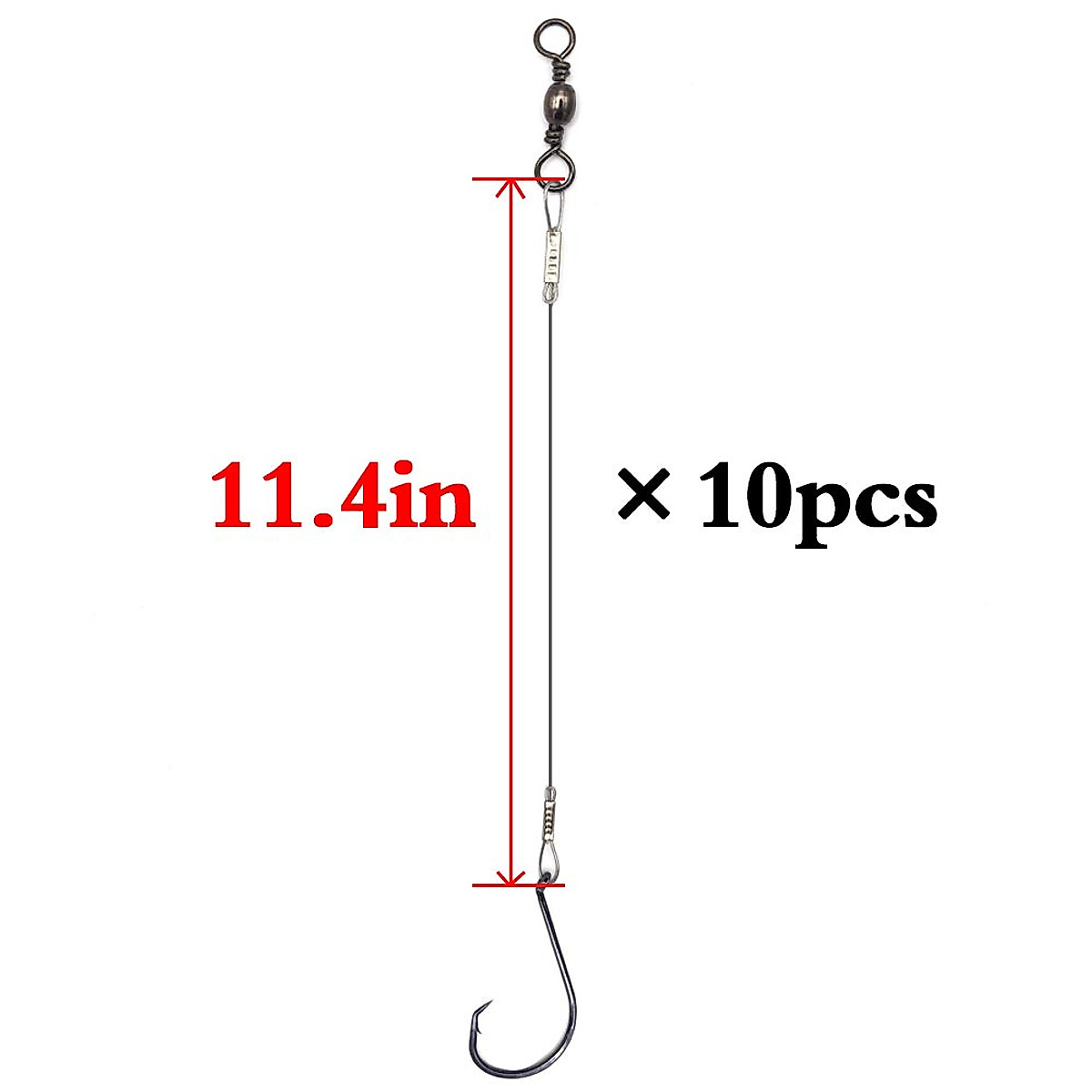 Fishing Hook with Steel Leader Single Eagle Claw Hook Bottom Fishing Rig-10pcs Nylon Coated Fishing Wire Leader Rigs (Hook Size:6/0)