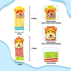 SIYWINA Wrist Rattle Foot Finder Socks 4 Pcs Baby Rattle Toys Gift for Infant Boy Girl