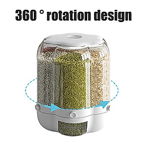 XOYZUU Food Grain Storage Container Large Capacity 9L 6-Grid Rotatable Rice Dispenser Sealed Grain Food Storage Box Kitchen Storage Bucket for Home Kitchen