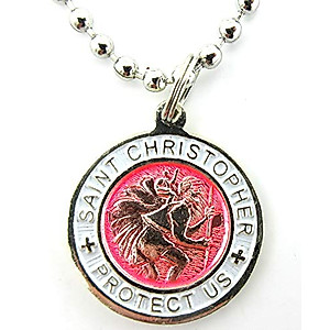 Baja Billy's St. Christopher Surf Medal Necklace Pendant, Protector of Travel fu-wh Fuchsia-White Small