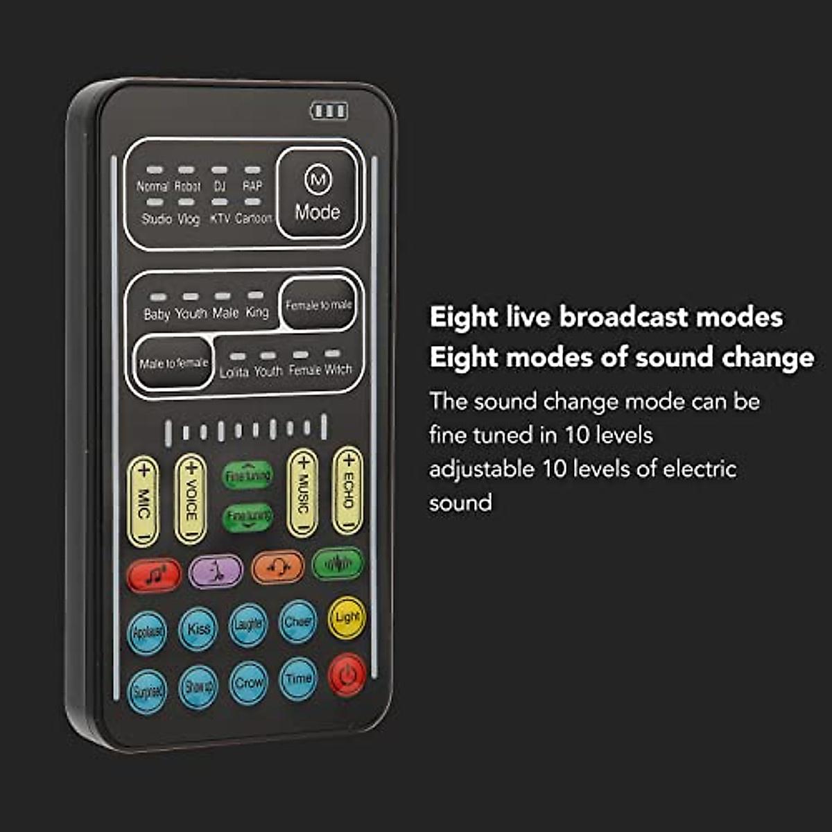 Handheld Voice Changer, Portable Multifunctional Voice Disguiser, Mini Sound Card with 8 Sound Effects Sound Changes, 450mAh Battery, Compatible with Mobile Phone, Computer, Tablet(I9 English Edition)
