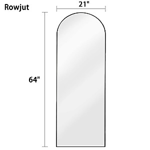 Rowjut 64"x21"Floor Mirror Arched Full Length Mirros, Mirror Floor Length Standing Hanging or Leaning & Large Full Body & Wall Mirror for Bedroom, Living Room, Aluminum Frame, Black