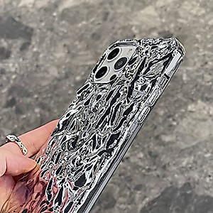 Shinymore iPhone 13 Pro Max Glitter Case, Fashion Bling Glitter Silver Cute Soft Silicone Tin Foil 3D Pleats Women Girls Shockproof Soft Case Cover for iPhone 13 Pro Max