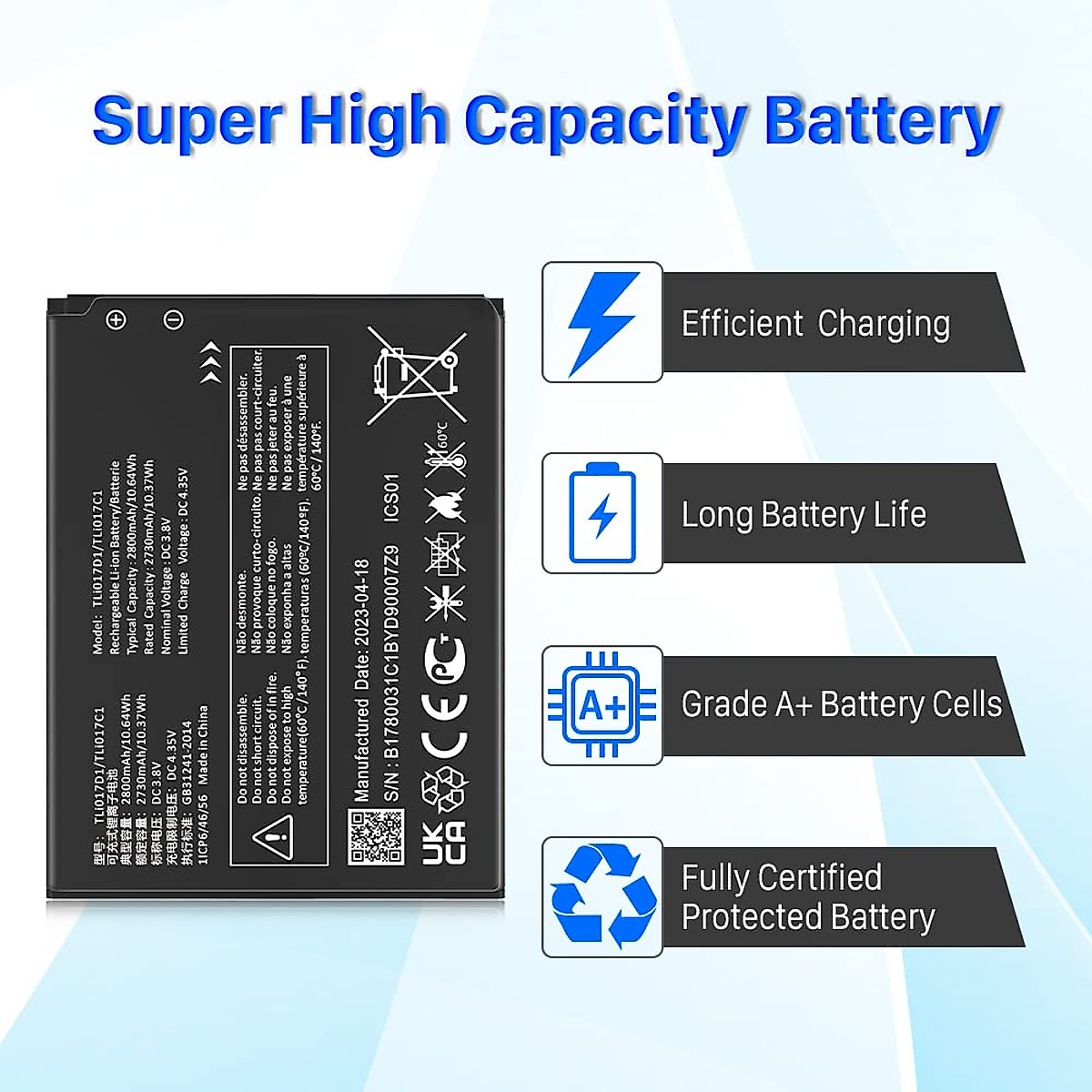 SHENMZ TLi017D1/TLi017C1 Battery, (2024 Upgrade) 2800mAh New 0 Cycle Higher Capacity Replacement Battery for TCL Flip Pro VZW-TCL-4056W TLi017D1 TLi017C1
