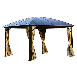 ALEKO Hardtop Gazebo with Removable Mesh Walls and Curtains | 12 x 12 Feet | Brown | GZBHR02
