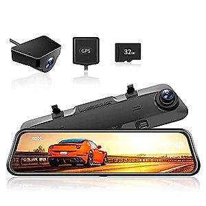 WOLFBOX G840H 2.5K Mirror Dash Cam,12'' Mirror Dash Cam Front and Rear,1080P Rear View Mirror Camera,Dual Dash Camera for Cars with 32GB TF Card & GPS,Super Night Vision,Parking Monitoring