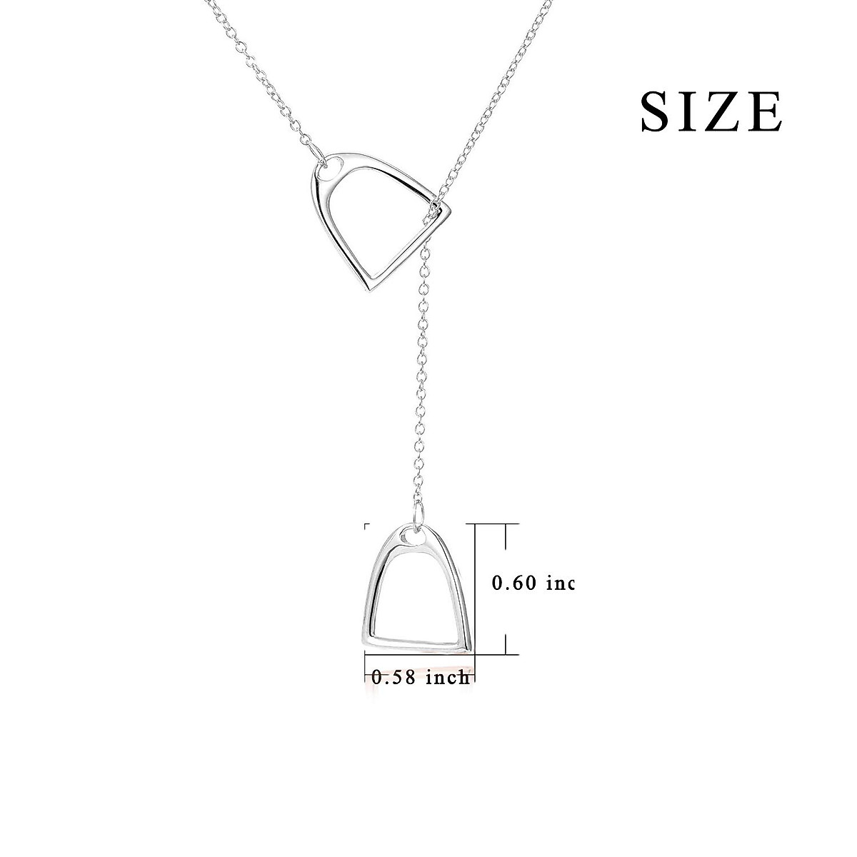 YFN Jewelry 925 Sterling Silver Simple Double Horse Stirrup Lariat Necklace Gift Birthday Day Jewelry 18" for Mom Women Wife