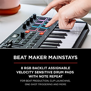 M-Audio Oxygen Pro Mini – 32 Key USB MIDI Keyboard Controller With Beat Pads, MIDI assignable Knobs, Buttons & Faders and Software Suite Included