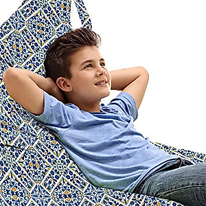 Ambesonne Ethnic Lounger Chair Bag, Portuguese Azulejo Tiles Floral European Medieval Style Mosaic Moroccan Retro Effect, High Capacity Storage with Handle Container, Lounger Size, Multicolor