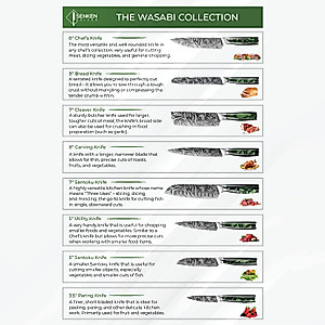 SENKEN Engraved Japanese Kitchen Knife Set with Beautiful Green Resin Wood Handles - Wasabi Collection - Chef's Knife, Bread Knife, Cleaver Knife, Paring Knife, & More (8-Piece Chef Knife Collection)