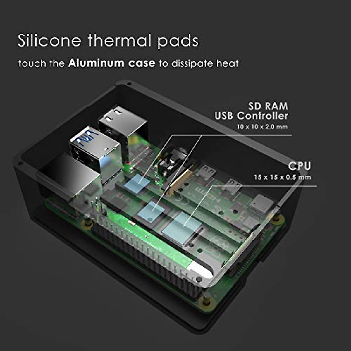 anidees Aluminum Heat Sinks fanless Pi Case with Silicone Thermal Pad for Raspberry Pi 4 Model B Silver (AI-PI4-SG-PRO)