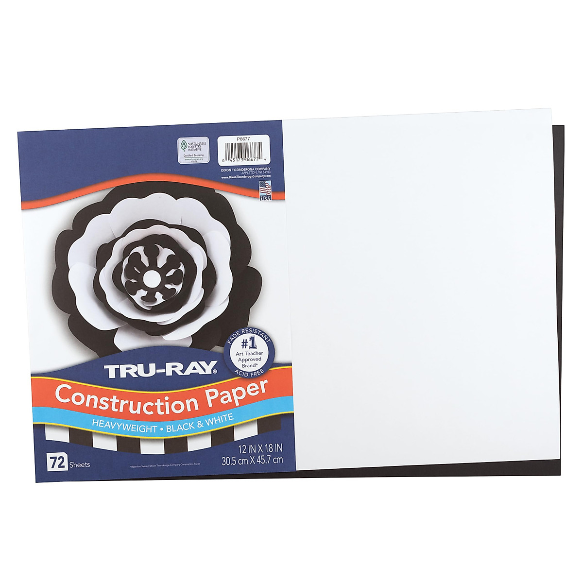 Tru-Ray Premium Construction Paper, Black & White, 12" x 18", 72 Sheets