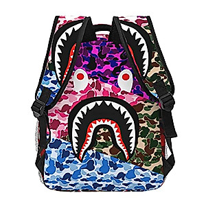 Vkaxopt Backpack Shark Teeth Camo Backpacks Travel Laptop Daypack Big Capacity Bookbag Fashion Durable Back Pack for Men and Women-MultipleColour
