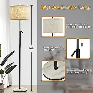 GyroVu Marble Floor Lamp, Adjustable Height Standing Lamp with Marble Base Tall Lamp with Pull Chain Switch Floor Lamps for Living Room, Bedroom & Office Bulbs Not Included(Black)