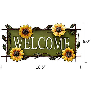 Grace Home Metal Hanging Sunflower Welcome Wall Art Decorative Sign 17"X10" Front Door Wreaths Kitchen Bathroom Patio Garden Outdoor Sunflower Decoration