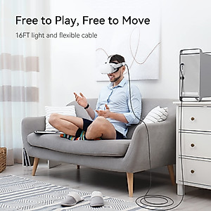 KIWI design Link Cable Compatible with Quest 3S/3/2/1/Pro, and Pico 4, 16FT with Cable Clip, High Speed PC Data Transfer, USB 3.0 to USB C Cable for VR Headset