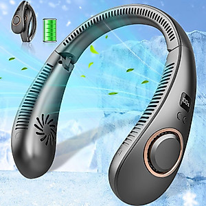 Portable Neck Fan-Neck Fans that Blow Cold Air,Folding Neck Fan Rechargeable With LED Display&4 Speeds,Indoor Outdoor Hanging Bladeless Battery Powered Cordless Quiet Face Personal Fan Neck Black