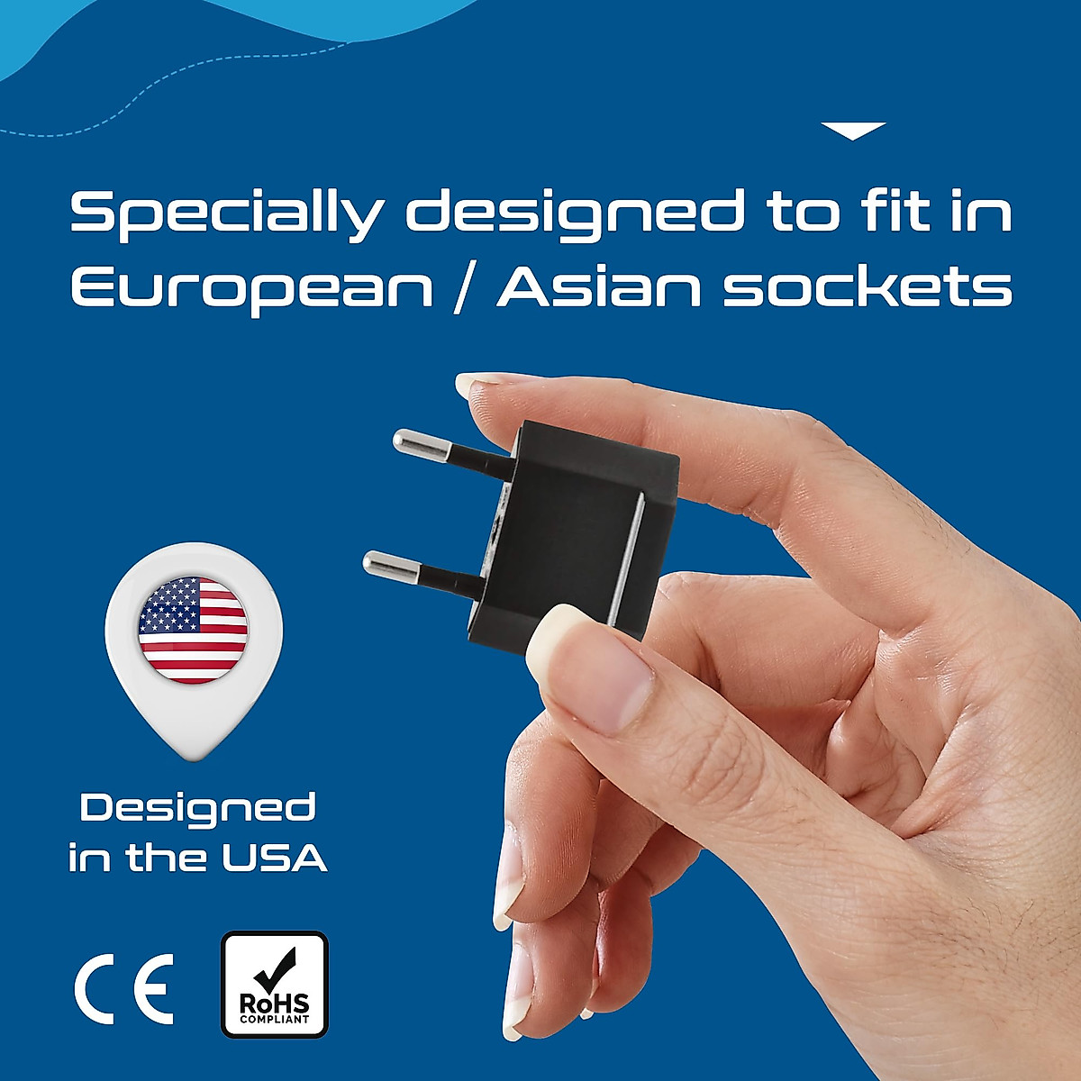 Ceptics European Plug Adapter Type C Power Adaptor, Convert from America Type A USA to EU Europe Asia Italy Plug Outlet Adapters Adaptor (6 Pack) (6PK-AE)
