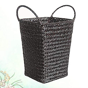 EXCEART Toy Baskets Rattan Storage Basket Woven Flower Vase Door Closet Organizer Multipurpose Storage Container Decorative Storage Organizer for Home Office Cloth Book Black Desk Containers