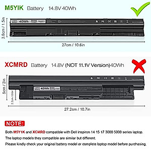 M5Y1K Laptop Battery for Dell Inspiron 14 15 17 5000 3000 Series 5559 5558 3551 3451 3558 i3558 3567 5755 5756 5458 5759 5758 5759 GXVJ3 453-BBBQ WKRJ2 VN3N0 HD4J0 991XP P63F P47F P64 [40Wh 14.8v]]