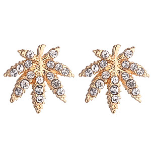 Lux Accessories Marijuana Leaf Pave Crystal 420 Weed Pot Stud Earrings