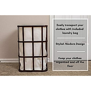 BirdRock Home Modern Square Laundry Hamper and Removable Laundry Bag - Dark Brown Bamboo - Easily Transport Laundry - Baby Dirty Clothes Bin Sorter Basket - Laundry Bag with Draw String