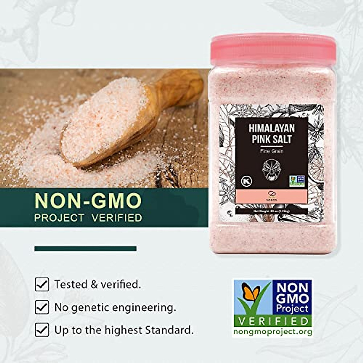 Soeos Himalayan Salt Fine Grain, 80oz (2.25kg), Non-GMO Himalayan Salt, Natural Pink Salt, Kosher Pink Sea Salt, Nutrient and Mineral Dense for Health, 5 Pound (Pack of 1)