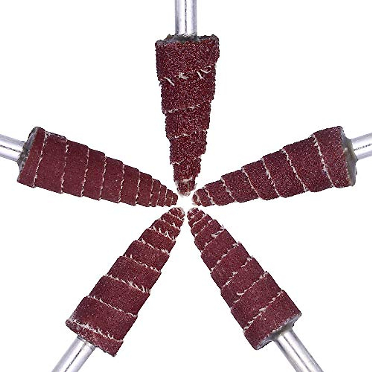 Mixiflor 40Pcs Cone Shape Abrasive Sandpaper 1/4 Inch Shank Flap Wheels, 80/120/180/240/320 Grits Aluminum Oxide for Removing Rust, Deburring, Polishin