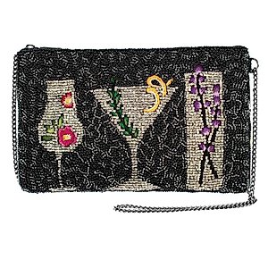 Mary Frances After Hours, Beaded Botanical Cocktails Crossbody Phone Bag, Black