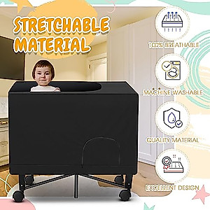 Preboun 2 Pcs Blackout Cover Compatible with Pack N Play, Black Crib Canopy Cover Breathable Travel Netting Tent Portable Stretchy Netting Cover for Indoor Outdoor Playard to Sleeping or Play