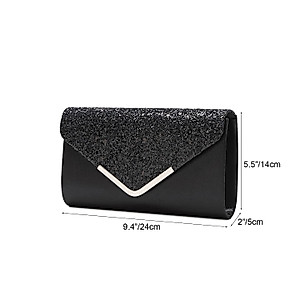 LAM GALLERY Sparkling Evening Clutch Handbag Bling Wedding Bride Purse Glitter Chain Shoulder Crossbody Bag - Black