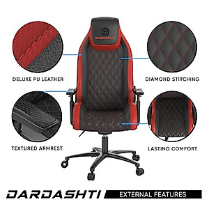 Atlantic Gaming Chair, Office Chair High Back Computer Chair Leather Desk Chair Racing Executive Ergonomic Adjustable, Swivel, Reclining Task Chair & Armrests, Lumbar Support (Red)
