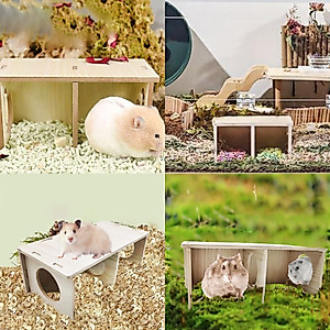 Hamiledyi Wooden Hamsters 2-Chamber Hideout-Tunnel Multi Chamber Exploring Toy Hamster Exploring Labyrinth Tunnel Toy for Hamsters Mice